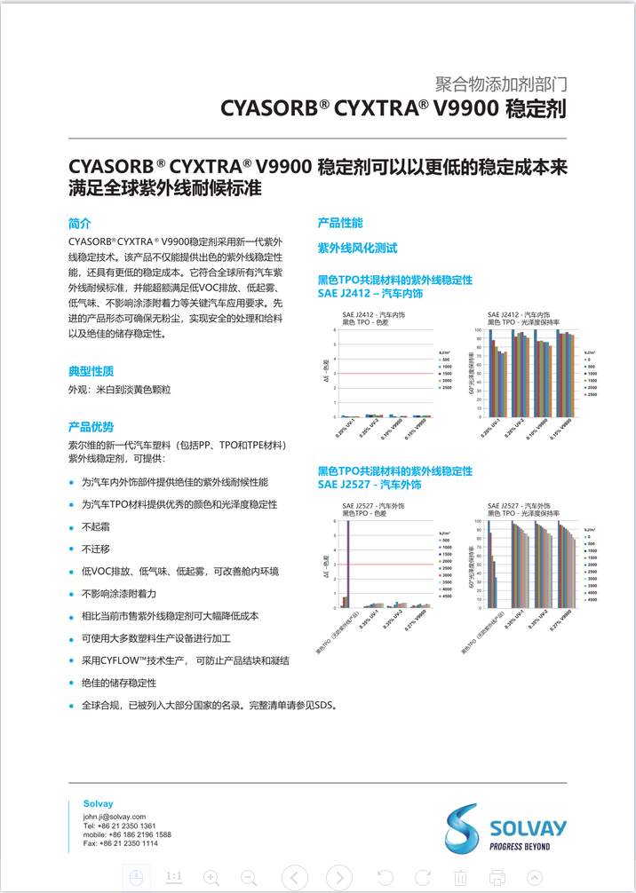 Solvay索尔维CYASORB V9900 光稳定剂 - 白炭黑_白炭黑厂家_白炭黑价格_炭黑-敬益新材料